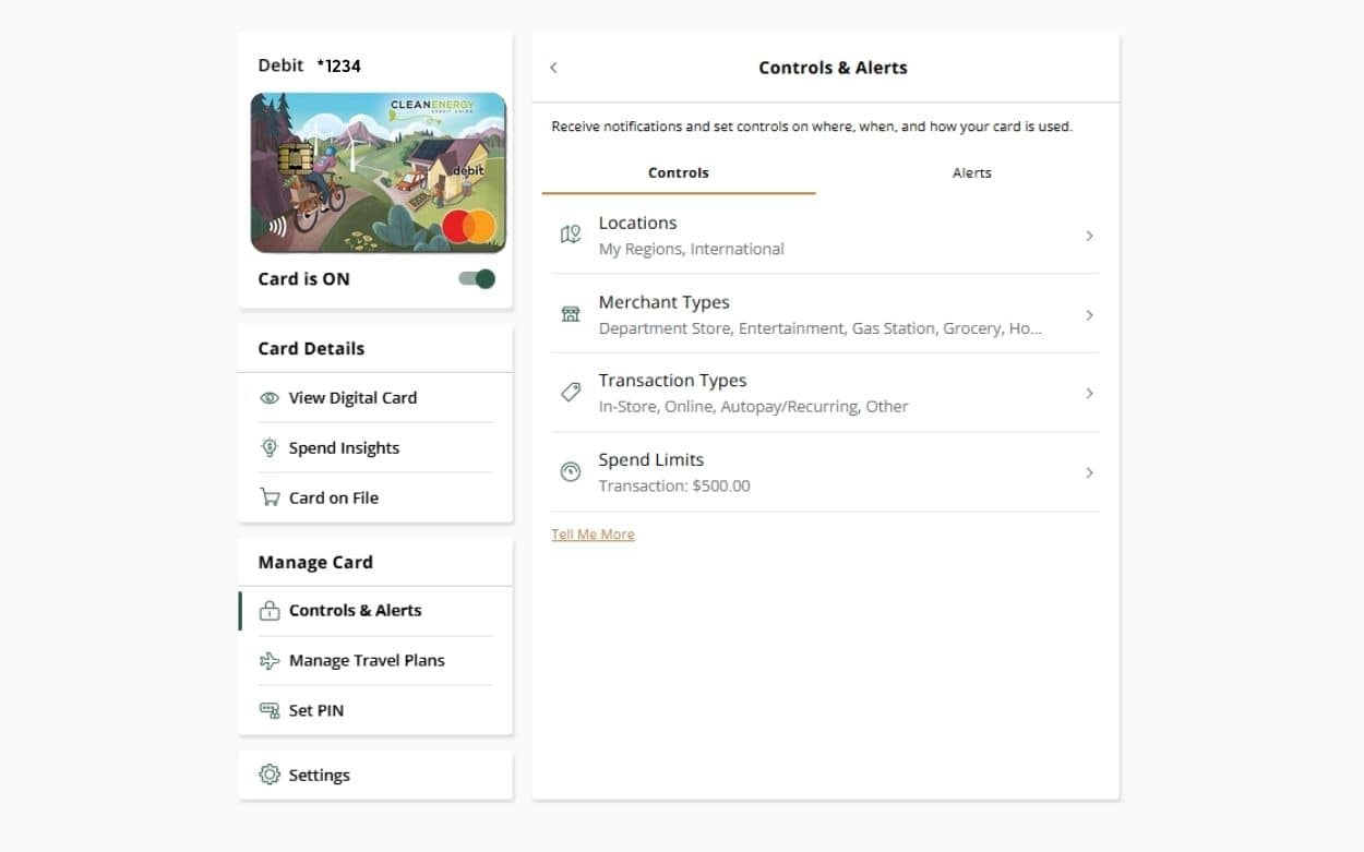 Card Hub Card Controls - Clean Energy CU
