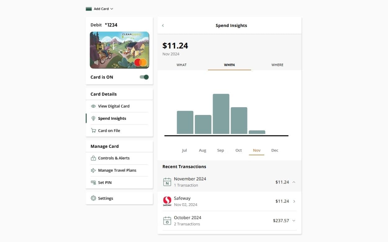 Card Hub Card Controls - Clean Energy CU